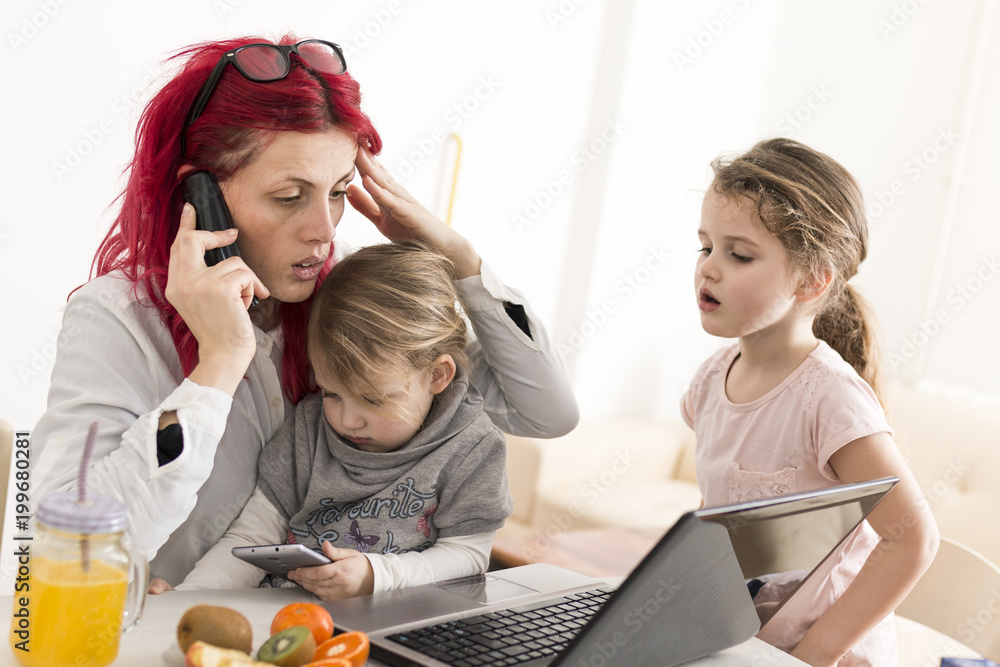 Stressed Mother With Kids