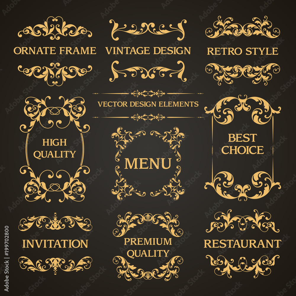 Vector set of vintage elegant decorative ornamental page decoration ...
