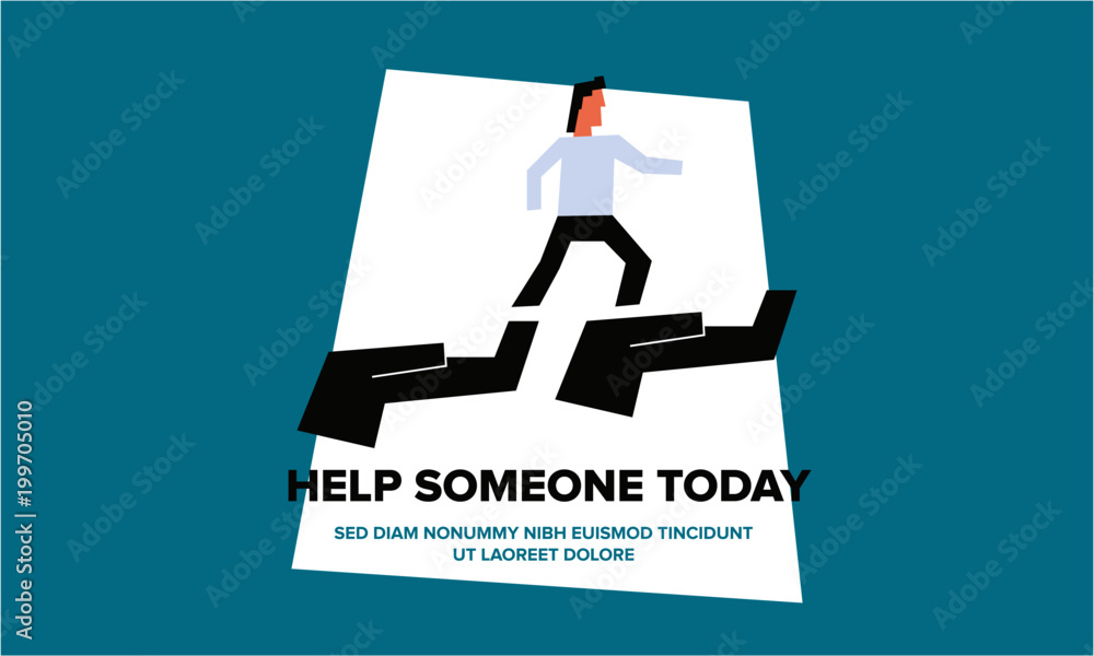 Man Walking over Two Hands. Vector Illustration. Help Someone Today ...