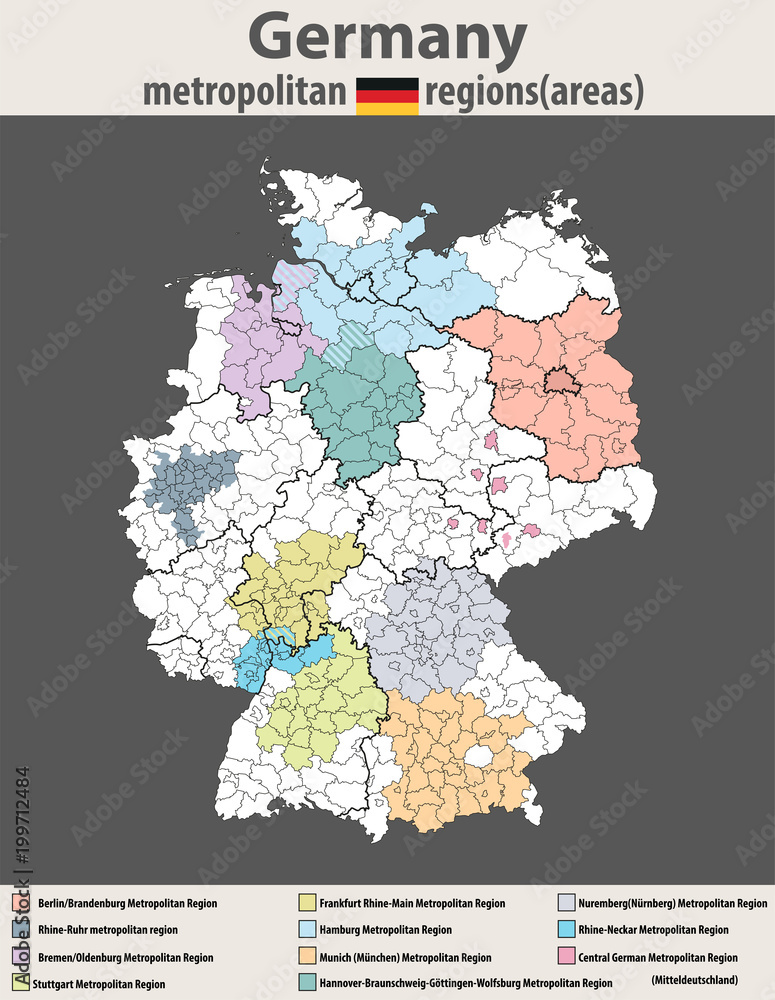 Fototapeta mapa świata dla dzieci Germany metropolitan regions (areas ...