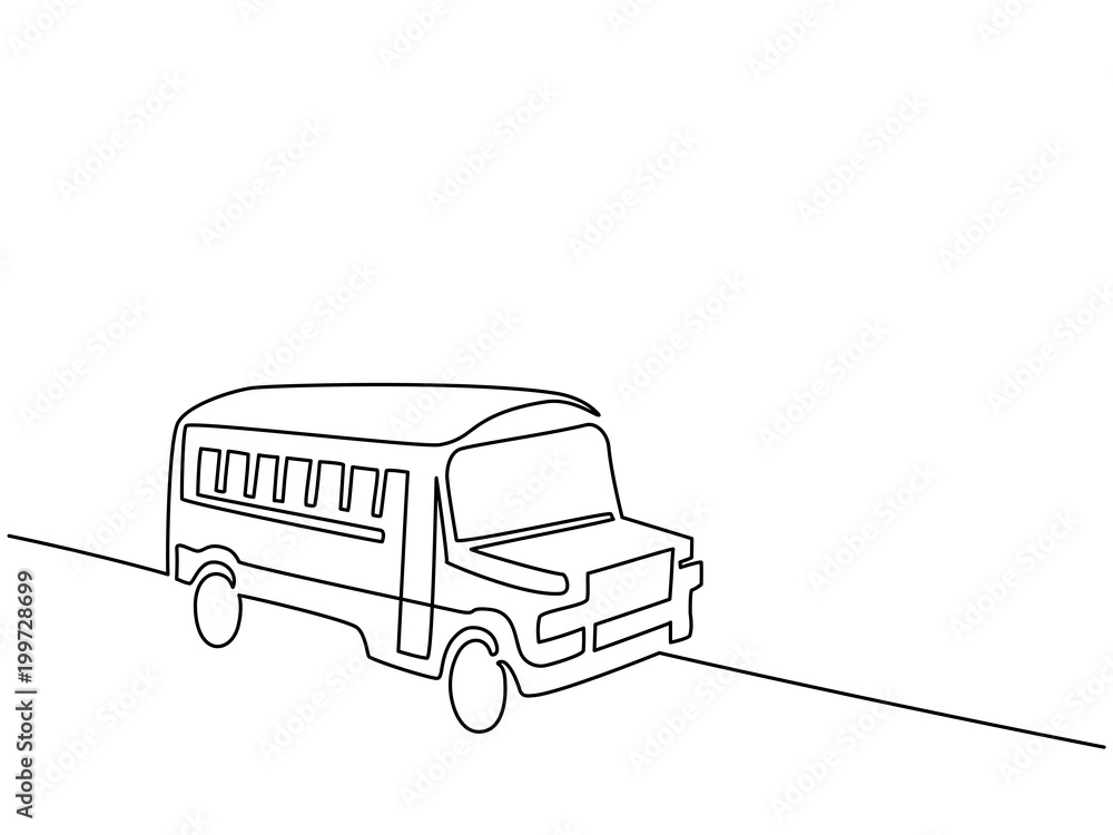 Continuous line drawing. Concept school bus. Vector illustration Stock ...