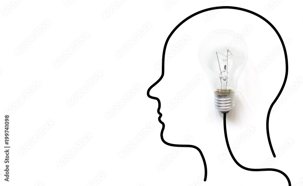 Creative thinking ideas brain innovation concept. Light bulb on white ...