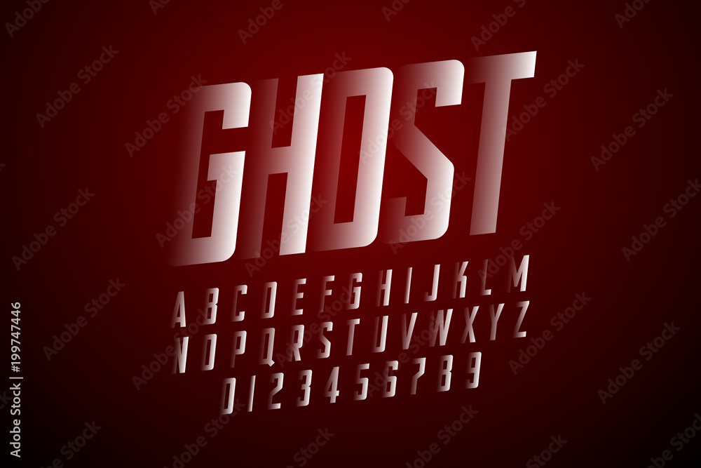 Modern font with shadow effect, alphabet and numbers Stock Vector ...