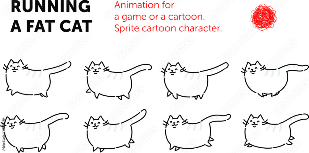 Sprite cartoon character of the cat. Set of different poses of the ...