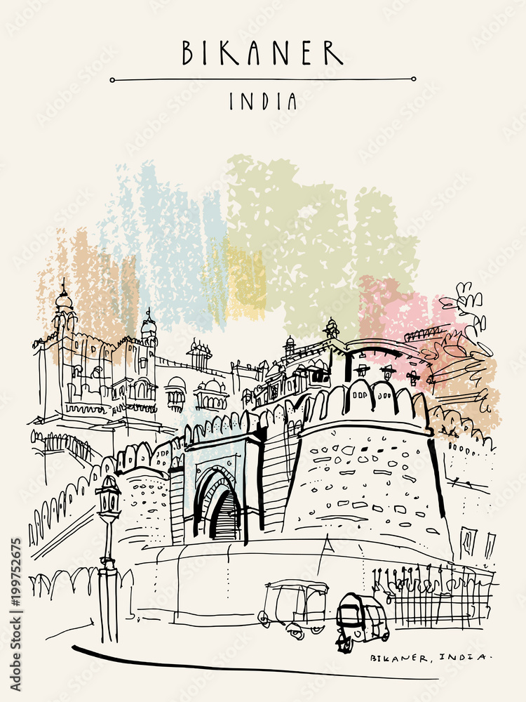 Bikaner, Rajasthan, India. Junagarh fort. Street view.Auto rickshaws ...