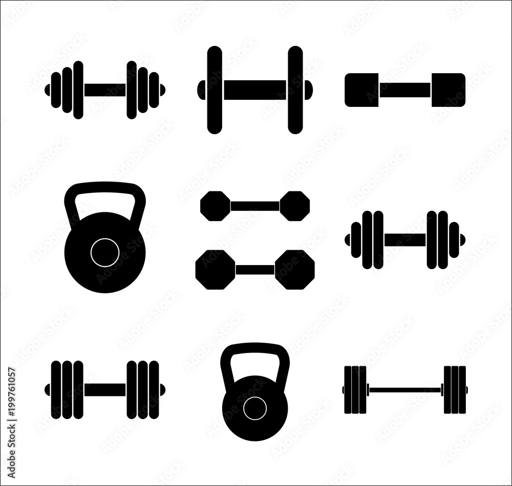 Different gym weights icon set isolated vectors on white background ...