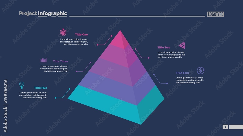 Five Level Pyramid Chart Slide Template Stock Vector | Adobe Stock