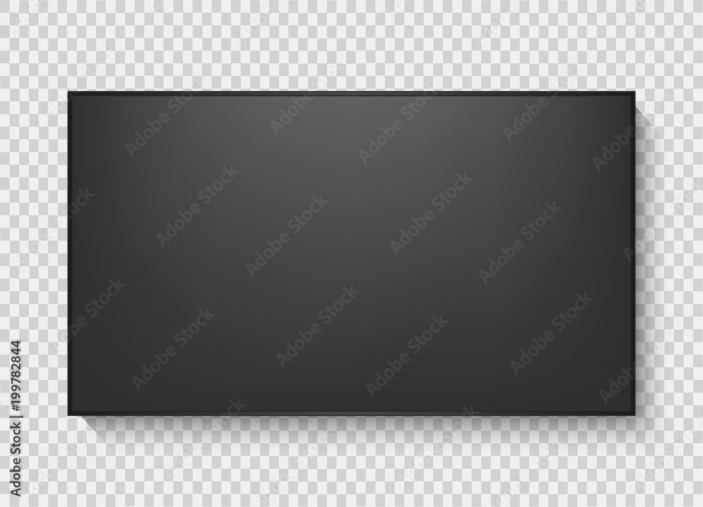 Realistic TV screen. Modern stylish lcd panel, led type. Large computer ...