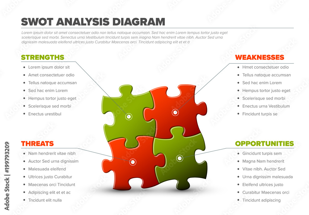 Vector SWOT illustration made from puzzle pieces Stock Vector | Adobe Stock