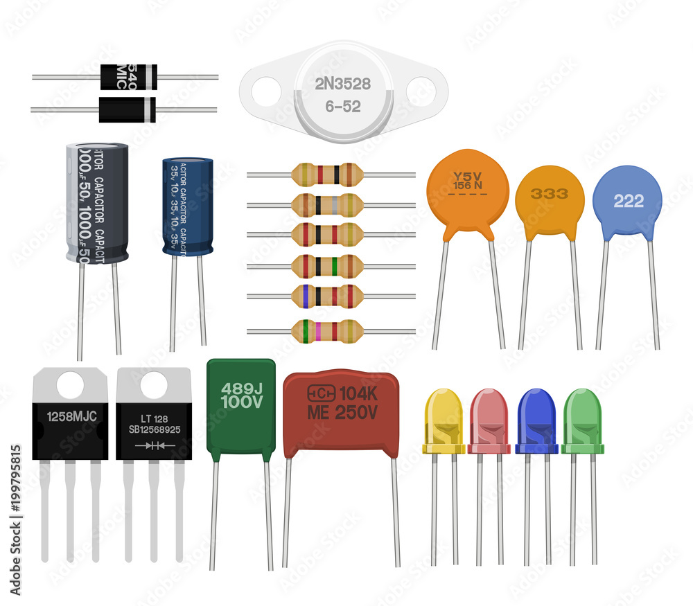 Set of electronics parts on transparent background Stock Vector | Adobe ...