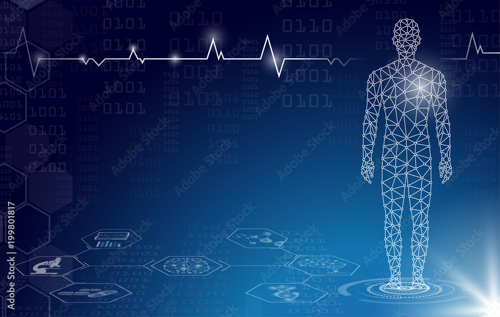 abstract background technology concept in blue light,brain and human ...