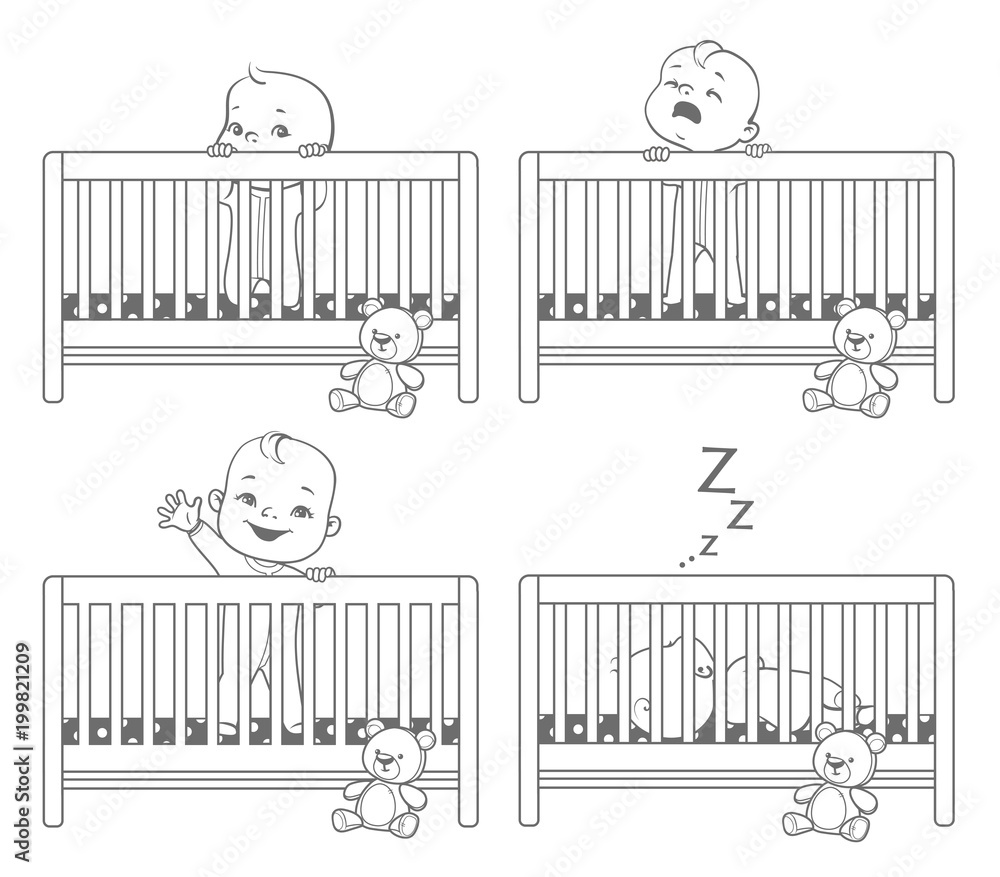Little Baby In Crib Baby Boy Stand In His Bed Kid With Different little-baby-in-crib-baby-boy-stand-in-his-bed-kid-with-different
