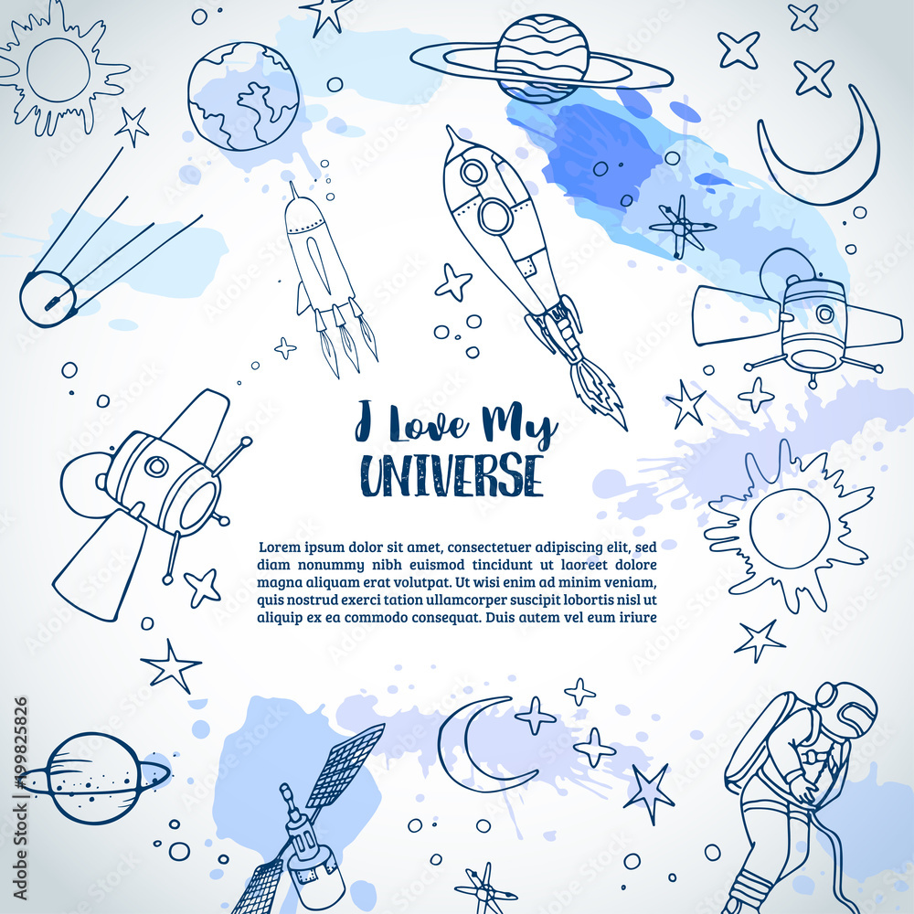 Astronomy Hand Drawn Illustrations. I love my Universe text Planets and ...
