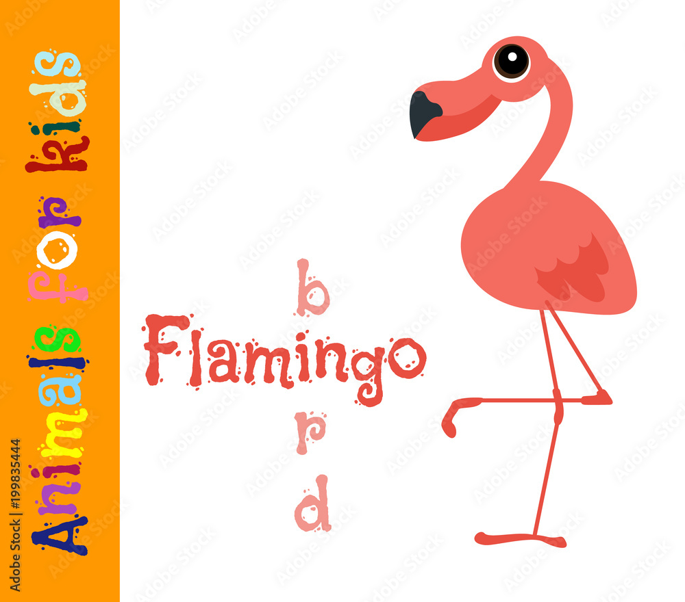 Flamingo. Bird. Animals for children. Cards for the development of the ...