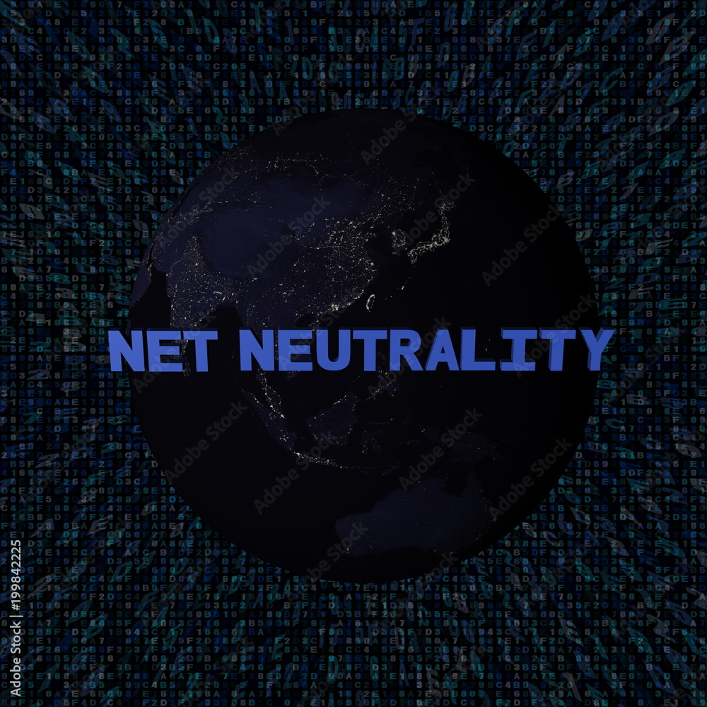 Net Neutrality text with earth by night and blue hex code illustration ...