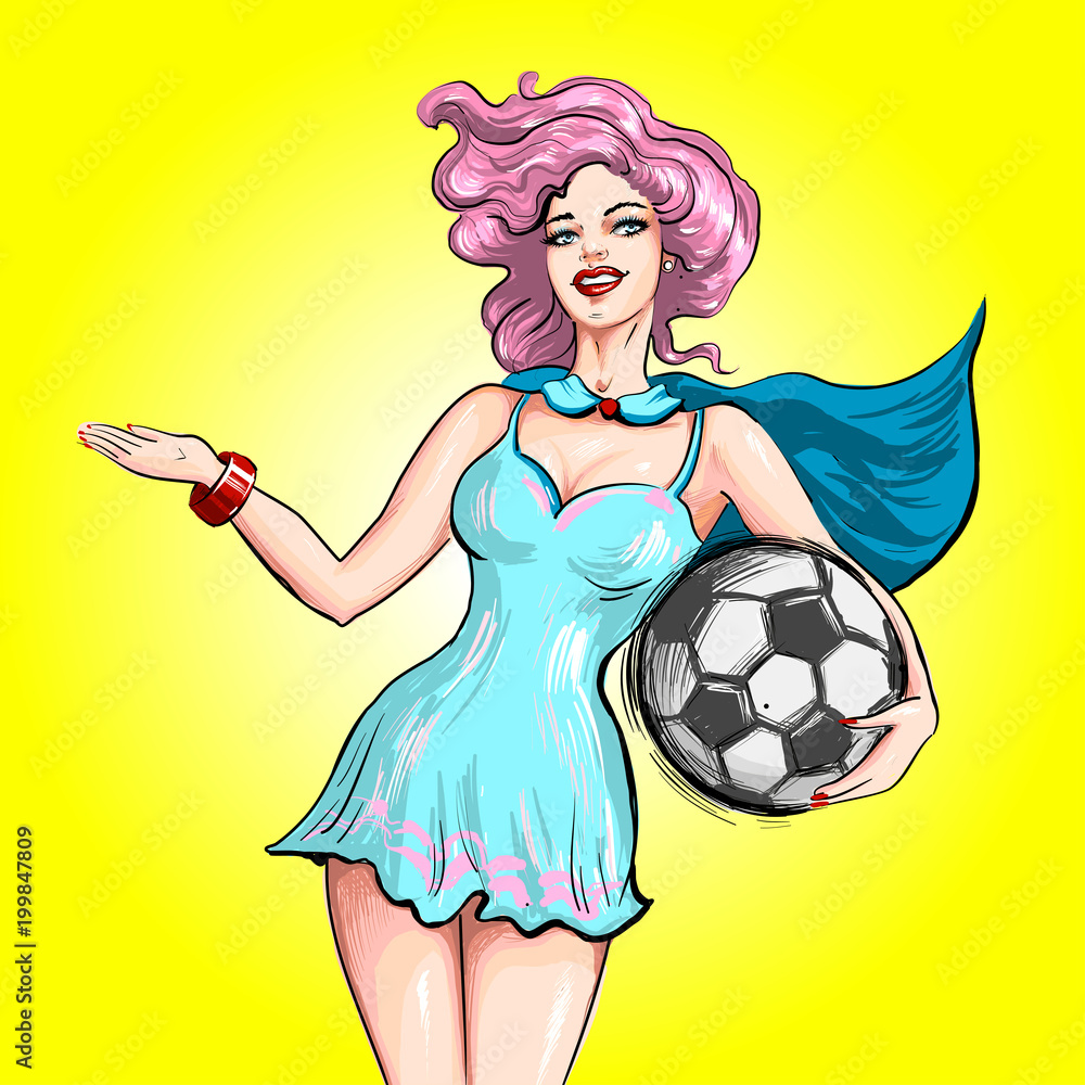 Pin up style vector hand drawn illustration sexy cartoon girl holding ...