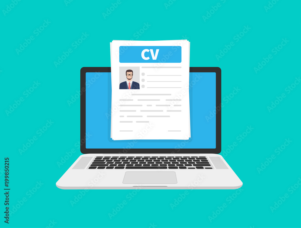 CV resume. Job interview concept. Writing a resume. Laptop with ...