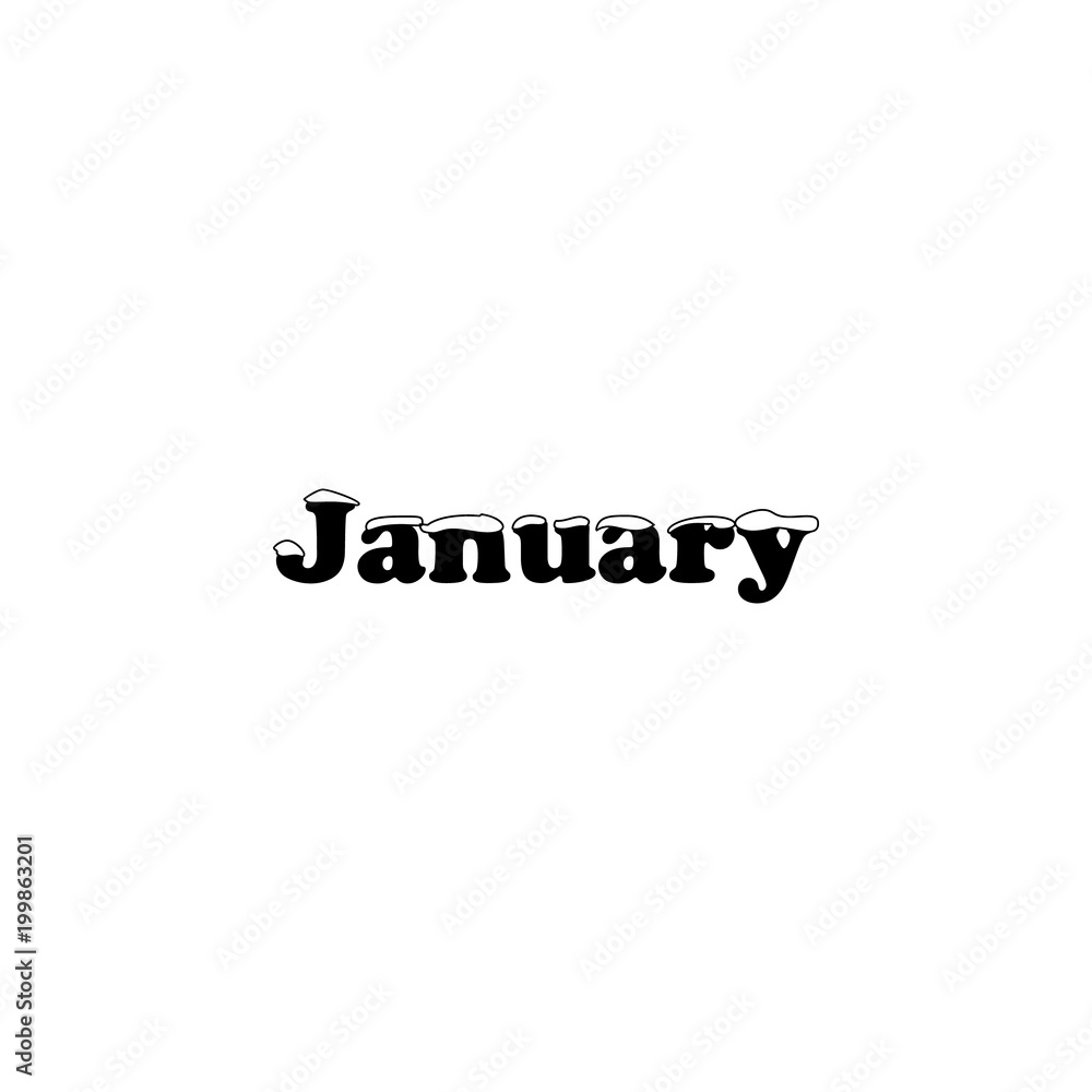January icon. Written name of the month with different elements ...