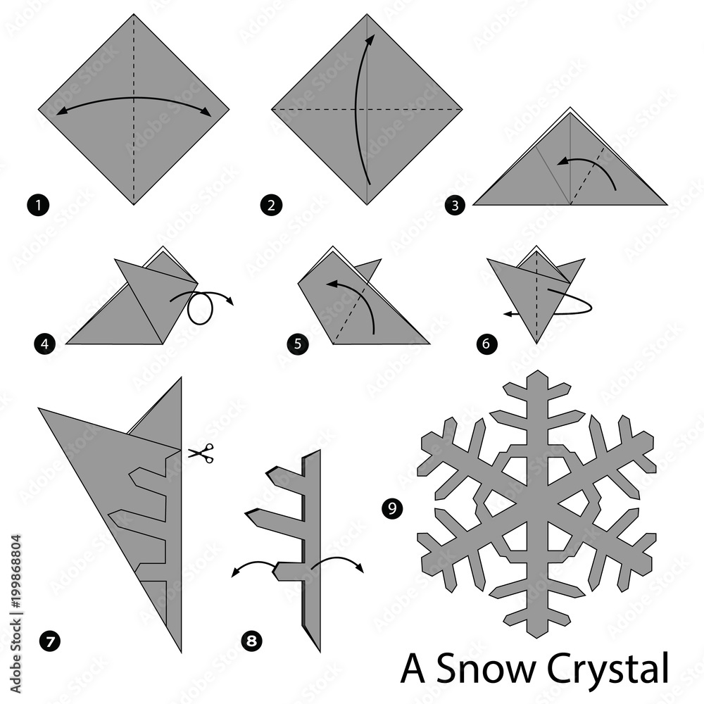 step by step instructions how to make origami A Snow Crystal Stock ...