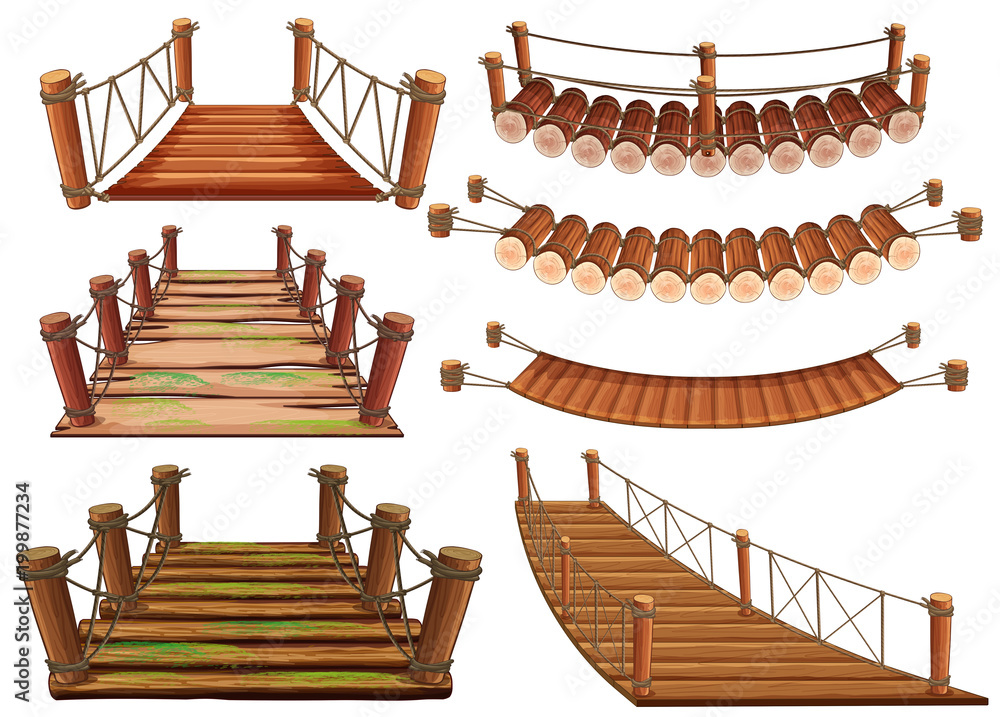 Wooden bridges in different designs Stock Vector | Adobe Stock