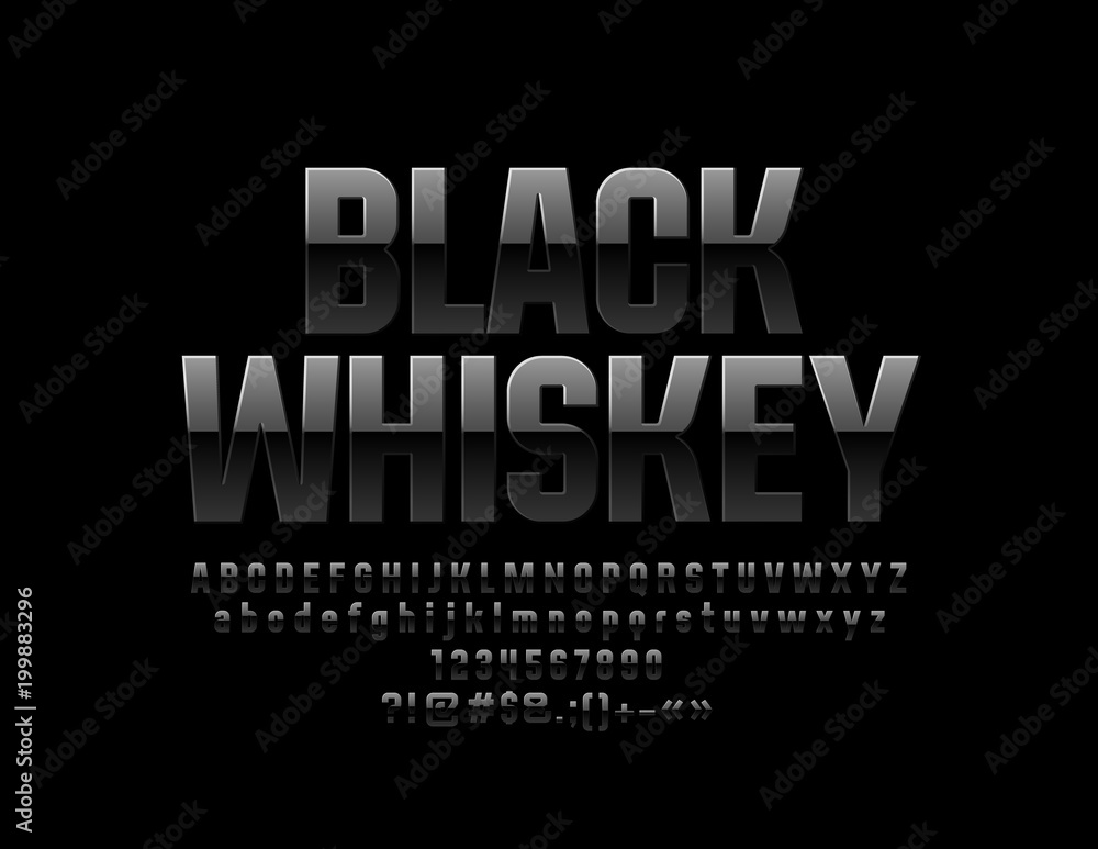 Vector Glossy Label Black Whiskey. Mystery reflective Font. Luxury ...