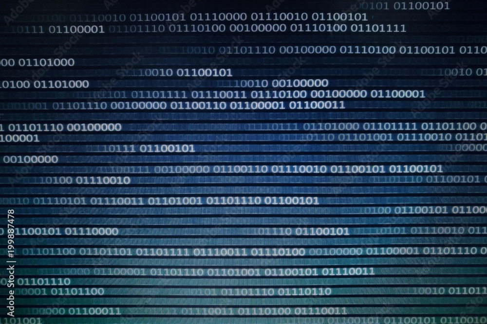 blue led display screen showing one and zero number binary code data ...