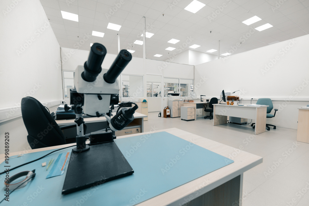 Industrial optical microscope. Workplace for quality control of ...