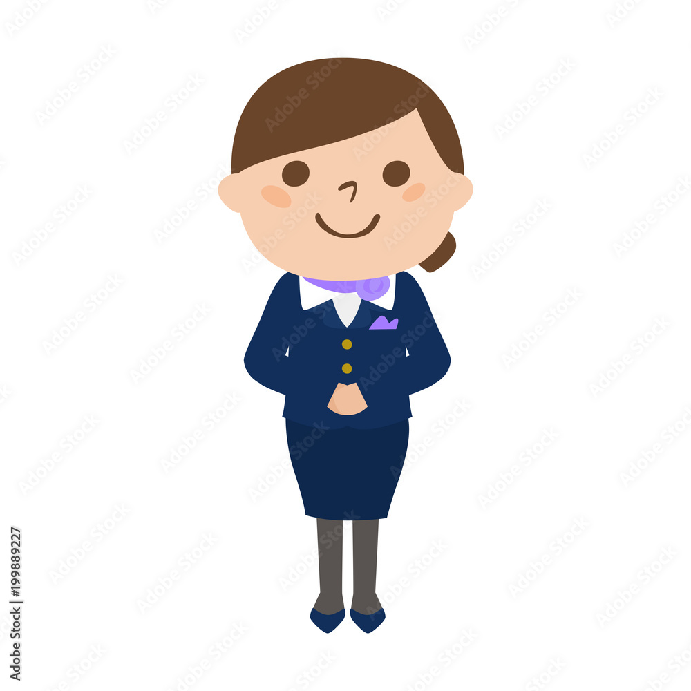 職業のイラスト。 笑顔で対応する女性客室乗務員（CA）のイラスト。 Stock Vector | Adobe Stock