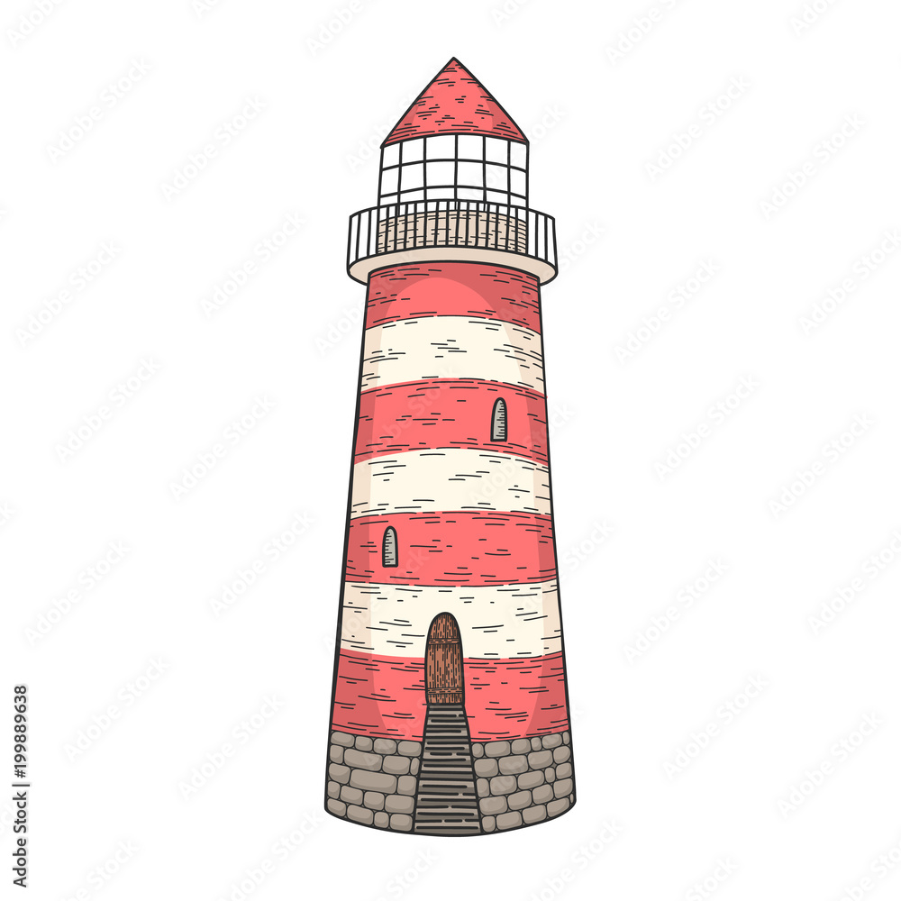 Hand drawn vector cartoon lighthouse isolated on transparent background ...