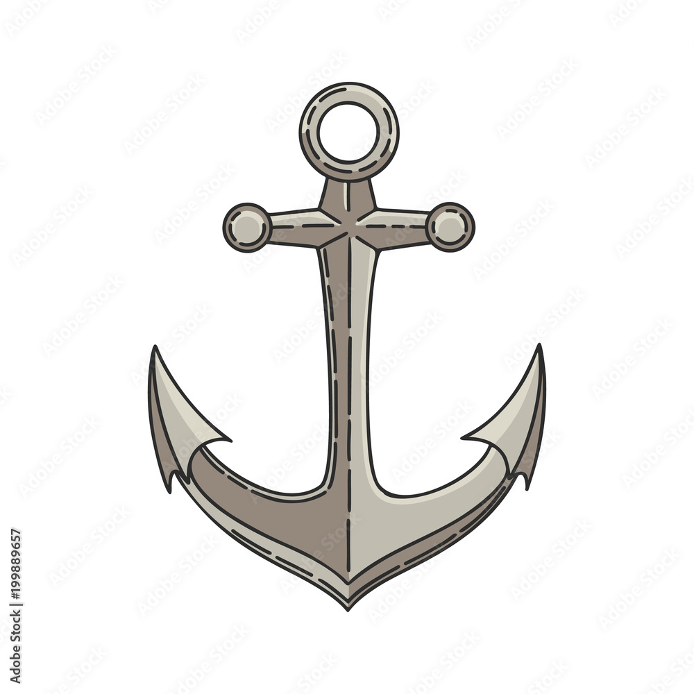 Hand drawn vector cartoon anchor isolated on white background Stock ...
