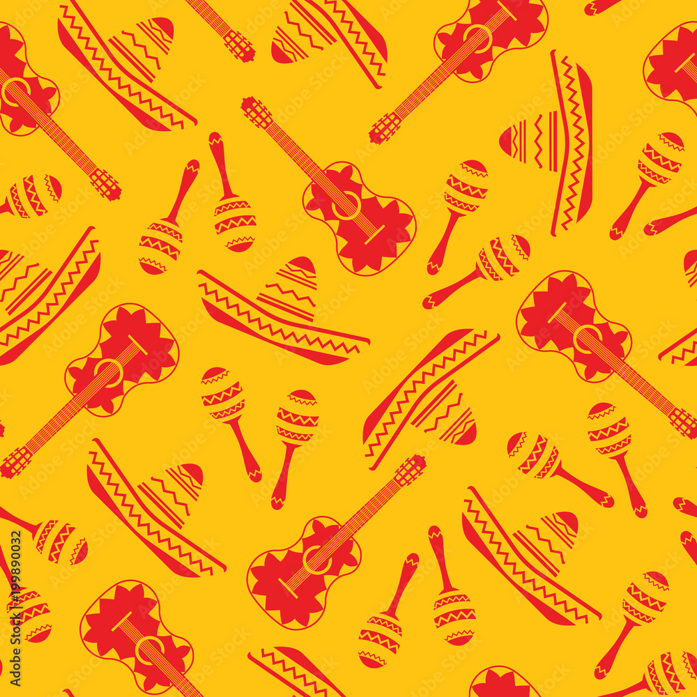 Vecteur Stock National mexican objects seamless pattern. Vector texture ...