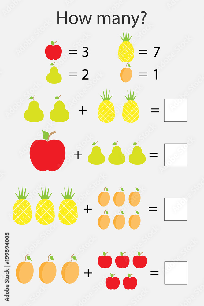 How many counting game with fruit for kids, educational maths task for ...