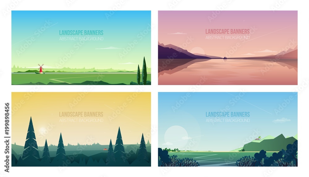 Collection of horizontal banner templates with spectacular natural ...