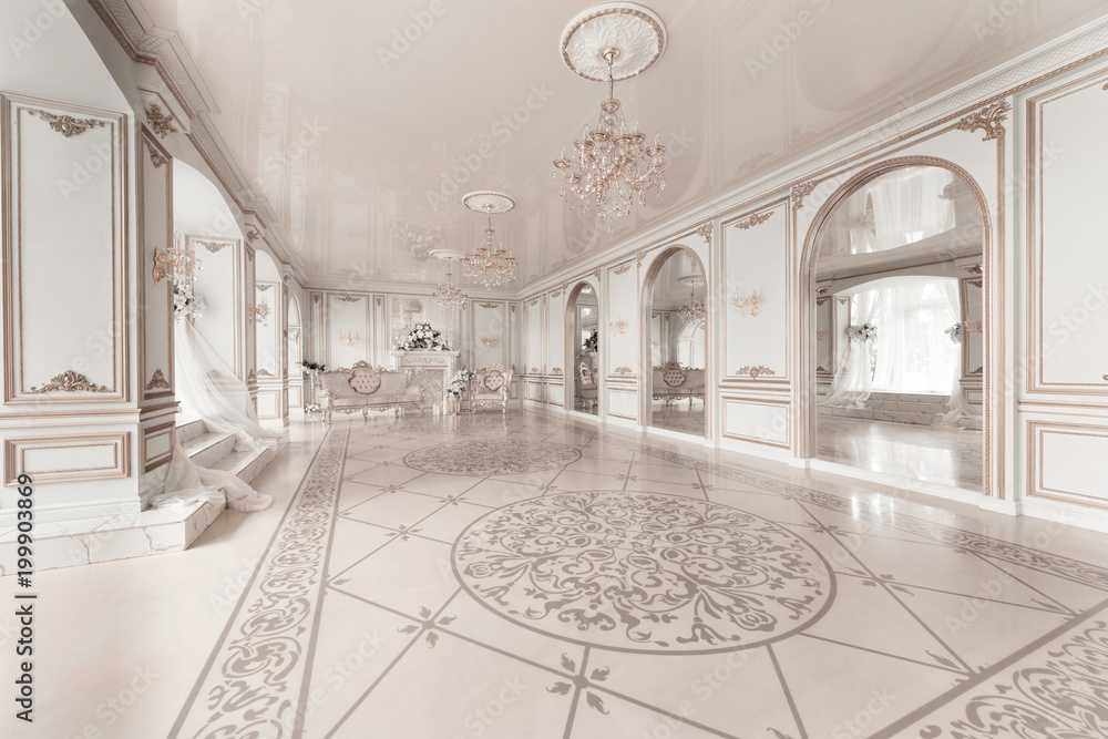 Luxurious vintage interior with fireplace in the aristocratic style ...