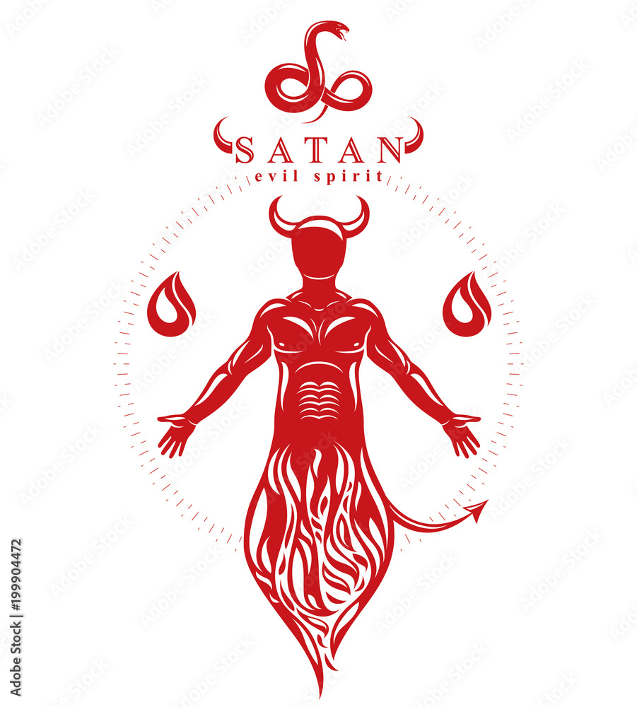 Vector illustration of human, horned frightening creature made with ...
