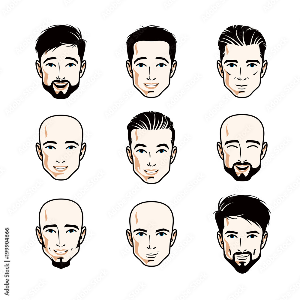 Collection of Caucasian men faces expressing different emotions, vector ...