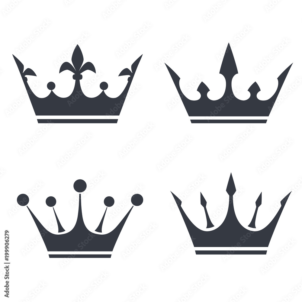 Monochrome set vintage crown in silhouette style. Old heraldic icons ...