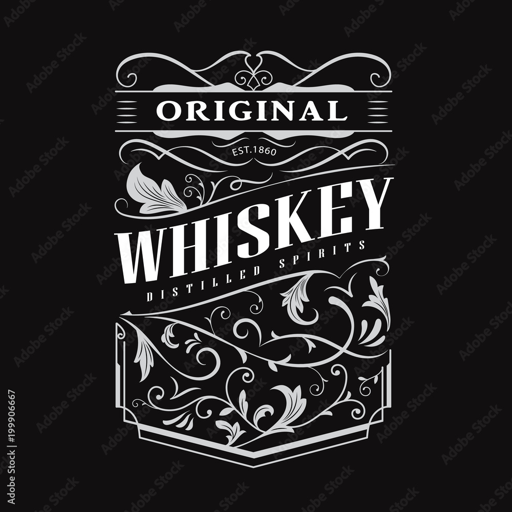 Whiskey label hand drawn vintage border typography blackboard vector ...