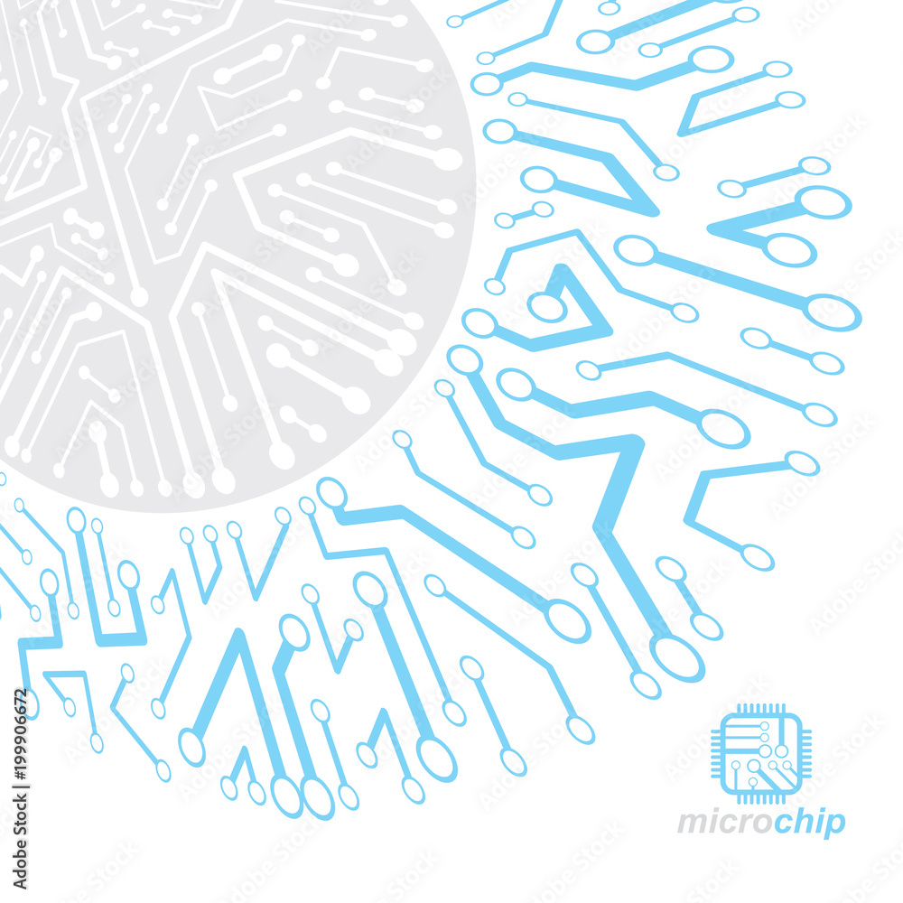 Vector circuit board with electronic components of technology device. Computer motherboard ...
