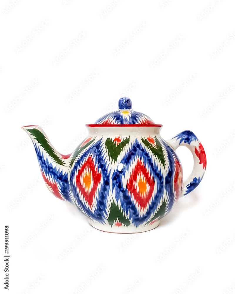 traditional Uzbek ceramic utensils - tea pot with ornament Ikat on ...