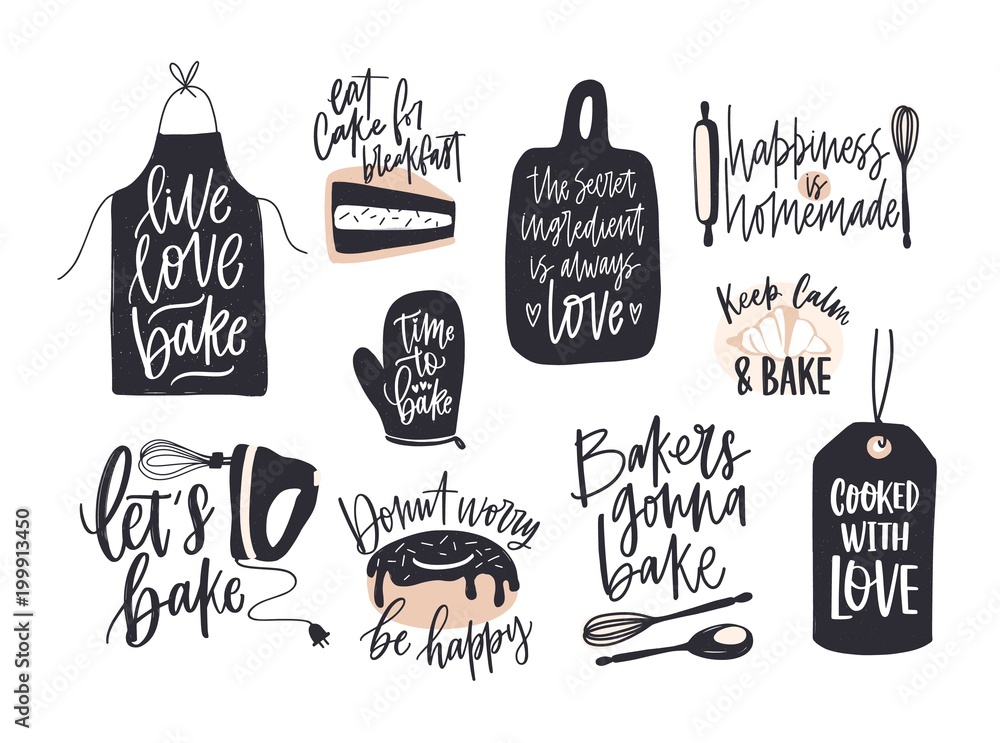 Collection of elegant lettering written with cursive font decorated ...