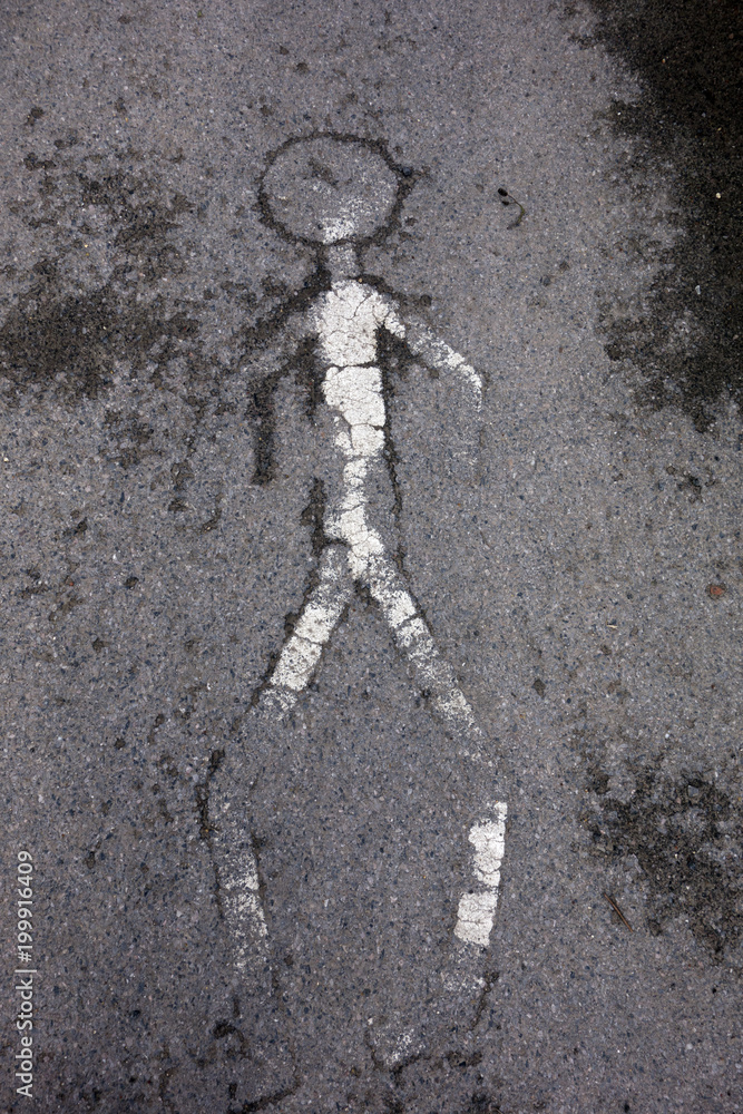 Worn Out Stick Man Walk Warning Sign On Path Road Stock Photo | Adobe Stock