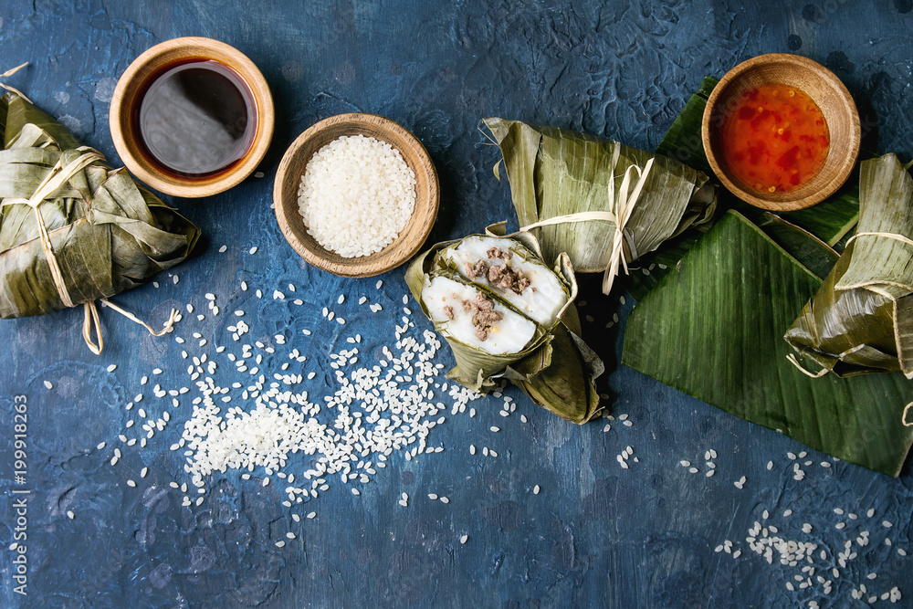 Asian rice piramidal steamed dumplings from rice tapioca flour with ...