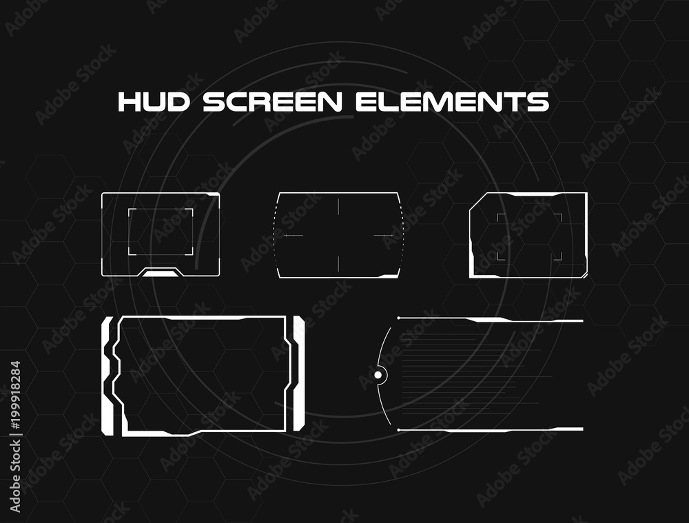 Set of black and white hud screen infographic elements. Head-up display ...