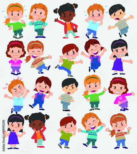 Cartoon character boys and girls. Set with different postures ...
