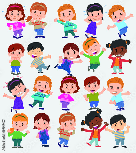Cartoon character boys and girls. Set with different postures ...