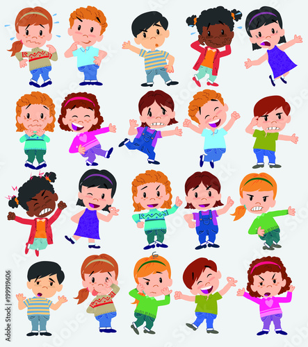 Cartoon character boys and girls. Set with different postures ...