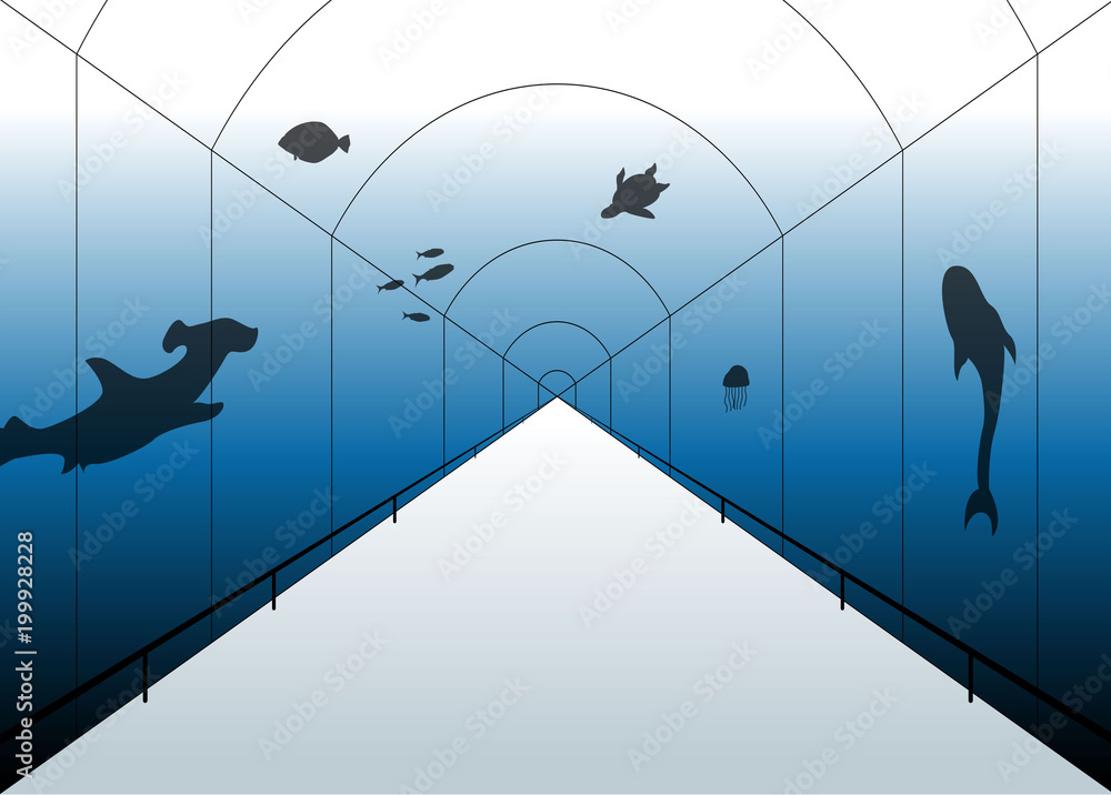 Aquarium vector illustration in one-point perspective view Stock Vector ...