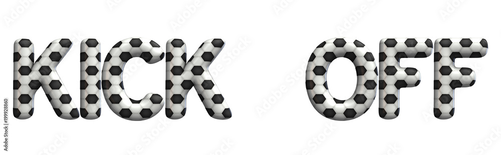 Kick off word made from a football soccer ball texture. 3D Rendering ...