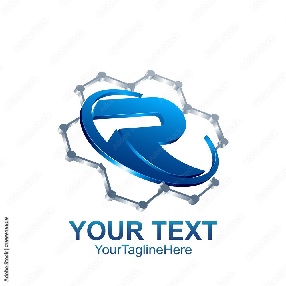 Initial letter R logo template colored blue circle swoosh design for ...